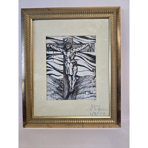 Art | Jesus On The Cross Original Pen And Ink Drawing Framed 18x14 ...